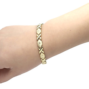 Floreo 10k Yellow Gold Stampato Xoxo X & O Hugs Kisses Chain Bracelet for Women and Girls, 7 Inch