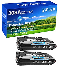 2-Pack (Cyan) Compatible 3500 3500n 3550 3550n Printer Toner Cartridge High Capacity Replacement for HP (Q2671A) 308A 309A Toner Cartridge