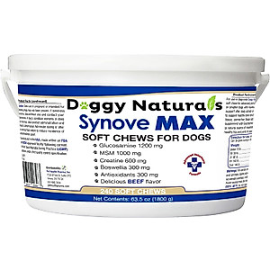 Synove Max Soft Chews for Dogs (240 Count) Beef Flavor, Joint Supplement, Glucosamine, Turmeric, Boswelllia serrata, Creatine Naturally Derived Ingredients better than synovi g4 soft chew