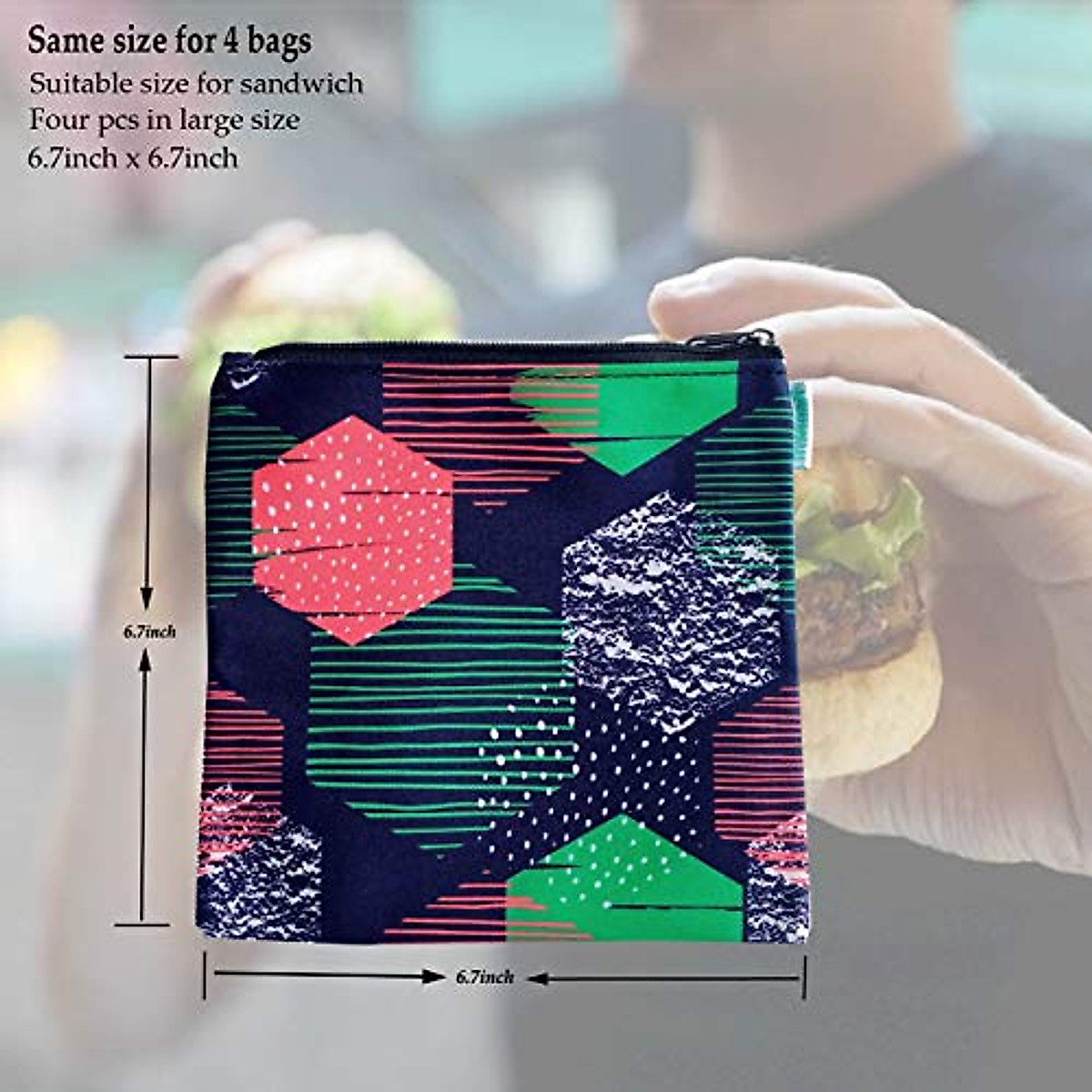 Reusable Snack Bags Sandwich bags Washable Food Safe BPA-free Lead-Free PVC-Free 4 Pack