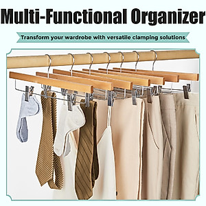 SMARTOR Wood Pants Hangers - 14inch, 20 Pack Skirt Hangers Shorts Hangers with 2-Adjustable Clips, Pants Hanger Wooden as Slack Hanger, Jeans Hangers, Trousers Hangers, Bottom Hangers - Natural