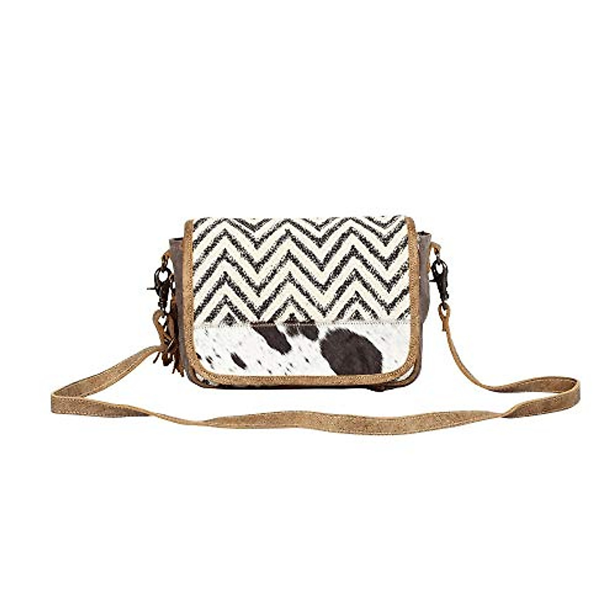 Myra Bag Artistic Upcycled Canvas & Cowhide Shoulder Bag S-1351