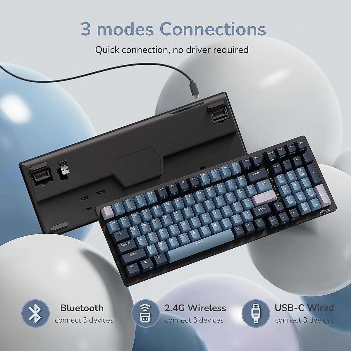 RK ROYAL KLUDGE RK98 Wireless Mechanical Keyboard, Triple Mode 2.4G/BT5.1/USB-C Hot Swappable Mechanical Keyboard with Number Pad, Pre-lubed Switches RGB Backlit Gaming Keyboard, Software Support