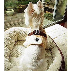 Fleece Soft Pet Harness Vest for Small/Medium Pets,Size Runs Smaller, Small fits Pets 3-6 Pound,Medium 8-12 Pound,Large 12-16 Pound (Medium: Neck 11", Beige)