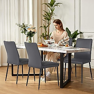 COLAMY Parsons Dining Chairs Set of 10, PU Leather Dining Room Chairs, Armless Upholstered Chair with Black Iron Legs for Home Kitchen Living Room, Light Grey