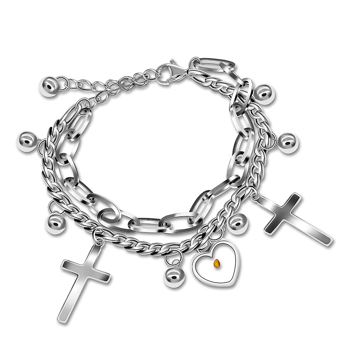 NA Stainless Steel Cross Bracelet,Charms Religious Faith Mustard Seed Link Chain Bracelet for Women Y706-Silver
