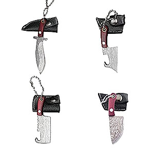 HAOXU Mini Pocket Knife Set Damascus Tiny Knife For Beer Bottle Opener Package Box Cutter Necklace Knife - 4pcs