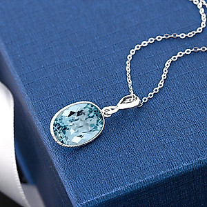 Gem Stone King 925 Sterling Silver Blue Topaz Pendant Necklace For Women | 7.00 Cttw | Gemstone Birthstone | 14X10MM Oval Shape | With 18 Inch Silver Chain