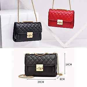 Hanbella Crossbody Purse for Women - Cute Quilted Leather Shoulder Bag with Gold Chain Strap for Teen Girls - Womens Clutch