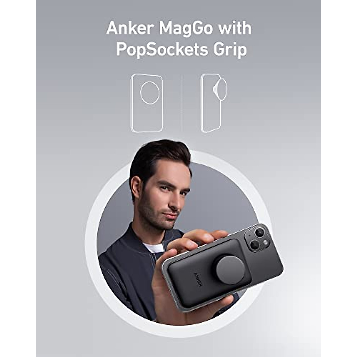 Anker 622 Magnetic Battery (MagGo with PopSockets Grip), 5,000mAh Wireless Portable Charger with Swappable PopGrip and Stand, USB-C for iPhone 14/13/12 Series (Black)