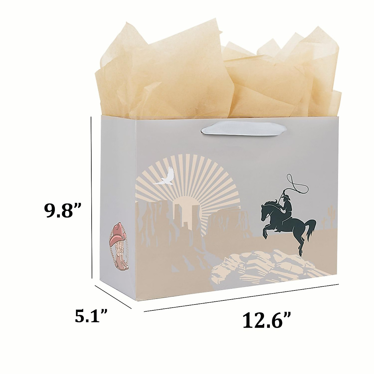 ysmile Cowboy Gift Bag for Men Boy, 13" Large Paper Bag Wrapping Tissue, Single 1 Pack