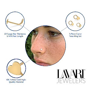 Lavari Jewelers 22G Nose Ring Set 2mm Circle Star Heart in 10k Yellow Gold