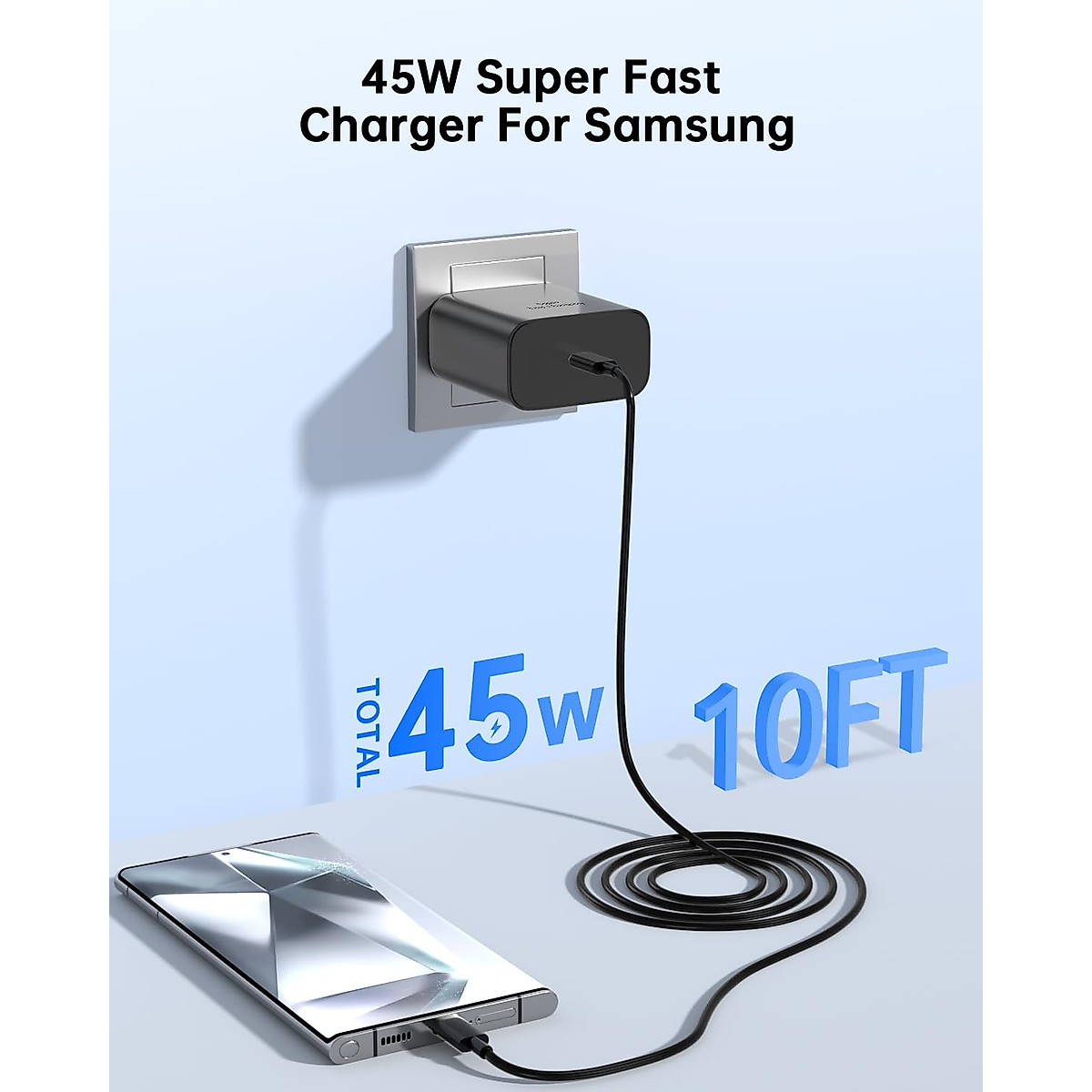 45W Super Fast Charger USB-C 2 Pack with 10Ft Cable for Galaxy S25 Ultra/S24 Ultra/S25/S24/S23/S22/S21 Ultra/Note 10/20/S20/S21,Z Fold 5 6/Z Flip 5,Galaxy Tab S10/S9/S8/S7 Fast Charger