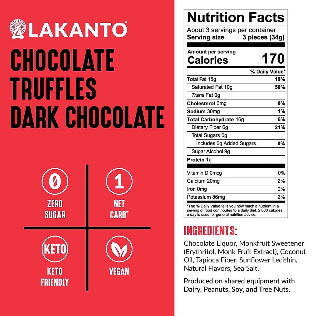 Lakanto Sugar Free Chocolate Truffles - Sweetened with Monk Fruit, Keto Diet Friendly, Vegan, 1 Net Carb, Creamy, Smooth, Delicious (Original - Pack of 1)