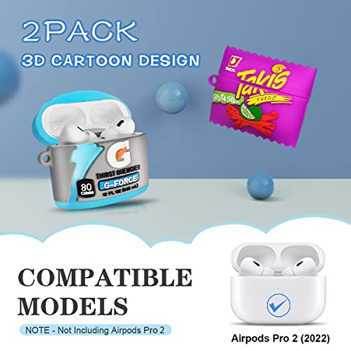 2Pack Food Case for Airpods Pro 2 Case Cover, Silicone 3D Cartoon Fashion Fun Cute Airpod Pro 2nd Generation Case Cover for Girl Boys Teens (Purple Potato Chips & Sport Water)