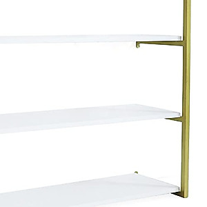 TBVECHI Wall Mounted Floating Shelves 4-Tier Gold Floating Display Shelves Connected Wood Shelf with Iron Frame Storage Shelves for Living Room Office Kitchen Bedroom Decor, Gold+White