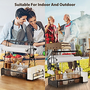 WHITE TIGER Grill Caddy for Camping, Picnic Caddy for Plates and Utensils, BBQ Caddy with Paper Towel Holder for Outdoor, Camper Must Haves for Barbecue Accessories Storage Organizer (Black)