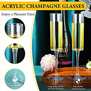 Lauwell Set of 6 Plastic Acrylic Crystal Champagne Glasses Flutes Hand Blown Champagne Goblets Classic Wine Stemware for Wedding Party Anniversary Christmas Toasting, 6 oz