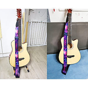 RAUYIVANY Guitar Straps,Beautiful starry sky pattern both ends long leather with strap locks + buttons + 3 picks, adjustable length for acoustic electric and bass guitars accessory