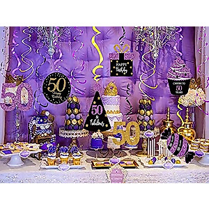 Qian's Party 50th Birthday Decorations for Women Purple Gold Black Purple Gold Foil Hanging Swirls 50th Birthday Party Decor – Women Purple 50th Birthday Party Decorations