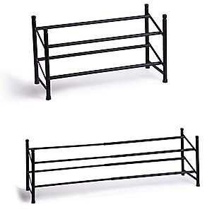 BINO Stackable 2 Tier Expandable Shoe Rack - 6-12 Pair Shoe Shelf Tower Storage Organizer, Black