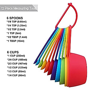 12 Piece Measuring Cups and Spoons Set, Colored Kitchen Measure Tools, Durable Nesting Cups and Spoons for Dry and Liquid, Dishwasher Safe