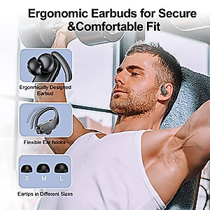 hadbleng Wireless Earbuds Bluetooth 5.3 Headphones 48Hrs Playtime Black Sports Earhooks Over Ear Earphones with LED Display, IPX7 Waterproof Built-in Mic Headset for Workout, Running, Gym