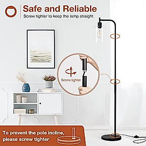 addlon Floor Lamps for Living Room with Glass lampshade, Modern Bright Floor Lamp with LED Bulbs Industrial Standing lamp for beroom, Tall Pole Lamps Office - Matte Black