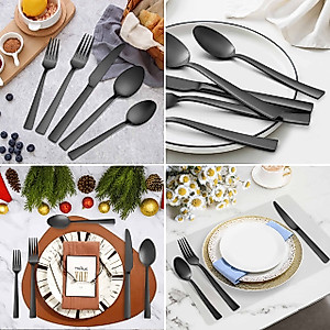 Homikit 20 Pieces Matte Black Silverware Set with Tray, Stainless Steel Flatware Cutlery for 4, Fancy Metal Eating Utensils Include Knife Forks Spoons, Nice Tableware for Home Party, Dishwasher Safe