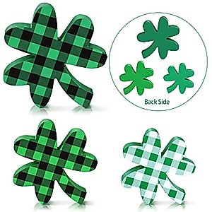 3 Pieces St. Patrick's Day Table Wooden Signs Shamrock Wooden Signs Irish Themed Freestanding Table Decorations for Desk Office Home Party Decoration (Plaid Style)