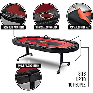 Triton Premium Poker Table for 10 Players with 10 Chairs and Additional Mat - Foldable and Long-Lasting Poker Table and Chairs, Luxurious Vegas Style Casino Experience at Home