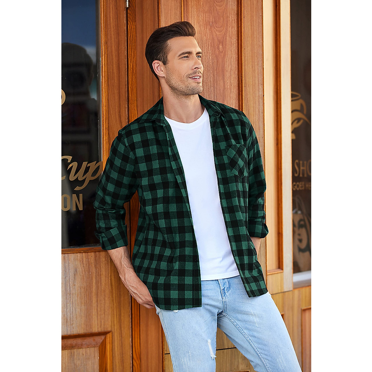 COOFANDY Mens Long Sleeve Button Up Plaid Shirts Regualr Fit Cotton Flannel Shirt