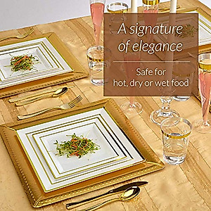 Silver Spoons ELEGANT DISPOSABLE CHARGER PLATES - Beaded Rim - Made of Premium Carstock Materials - 13', 10 PC, Gold - Square