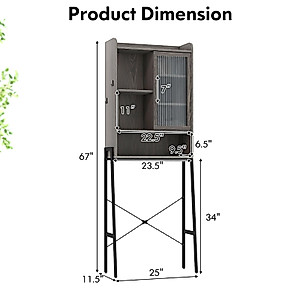 Tangkula Over The Toilet Storage Cabinet, Bathroom Space Saver Above Toilet with Sliding Acrylic Door & Metal Frame, Freestanding Bathroom Organizer with Adjustable Shelves for Bathroom Laundry