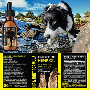 Busters Hip and Joint Hemp Oil for Dogs Formula with Glucosamine, 2Pack 2Month Supply, Pain Relief for Cats, and Pets, Advanced Mobility Support