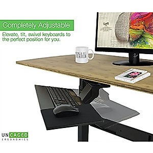 KT1 Ergonomic Under-Desk Computer Keyboard Tray adjustable height angle negative tilt sliding pull out platform swivels 360 slides office products furniture desktop accessories with mouse pad black