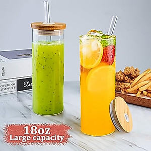 Glass Cups with Lids and Straws, 18oz Borosilicate Glass Tumbler with Straws and Bamboo Lids Reusable Clear Iced Coffee Cups for Coffee Milk Tea Juice DIY Drinks Coffee Bar Accessories- 2 Pack