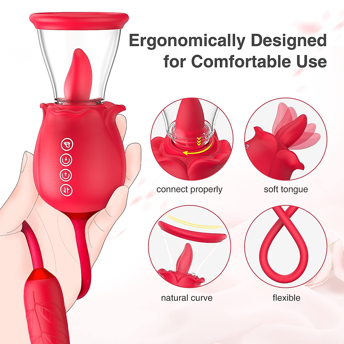 Rose Sex Toy for Womens Sex - 3in1 Upgrade Rose Sex Stimulator for Women with 7 Tongue Licking & 3 Thrusting Vibrator Dildo Adult Sex Toys for Couples G Spot Vibrators Clitoral Nipple