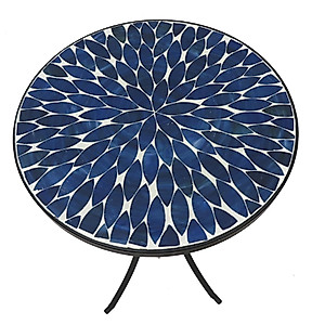 Hotity Outdoor Mosaic Side Table, 14 Inch Round Concrete Tile Top, Patio End Table for Bistro Coffee Table