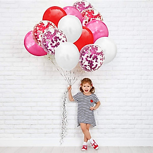 50PCS 12 Inches Latex Balloons Confetti Balloons Set - Red & Pink & White Balloons Helium Balloons for Valentines Day Bridal Shower Wedding Party Decorations Supplies