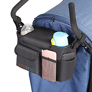 Stroller Organizer, Bottle Caddy & Cup Holder, Large Storage Universal Fit, Doubles as Diaper Shoulder Bag by Stroller Buzz