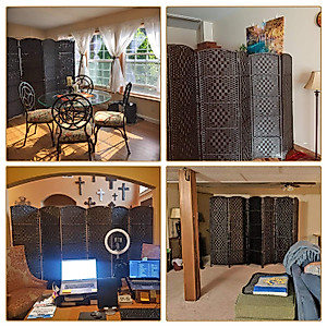 Room Dividers, 6Ft. Tall Extra Wide 19" Woven Fiber Folding Privacy Screens Panel, Partition & Wall Divider,Space Seperate Decorative Screen Panel,Double Hinged,Freestanding-6 Panel, Dark Coffee