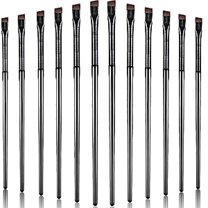 12 Pieces Eyeliner Eyebrow Brush Fine Angled Eyeliner Brush Slanted Eyeliner Makeup Brush Slant Tip Brushes Thin Slanted Flat Angle Brush Artificial Bristles Eyebrow Brushes for Cosmetic (Black)
