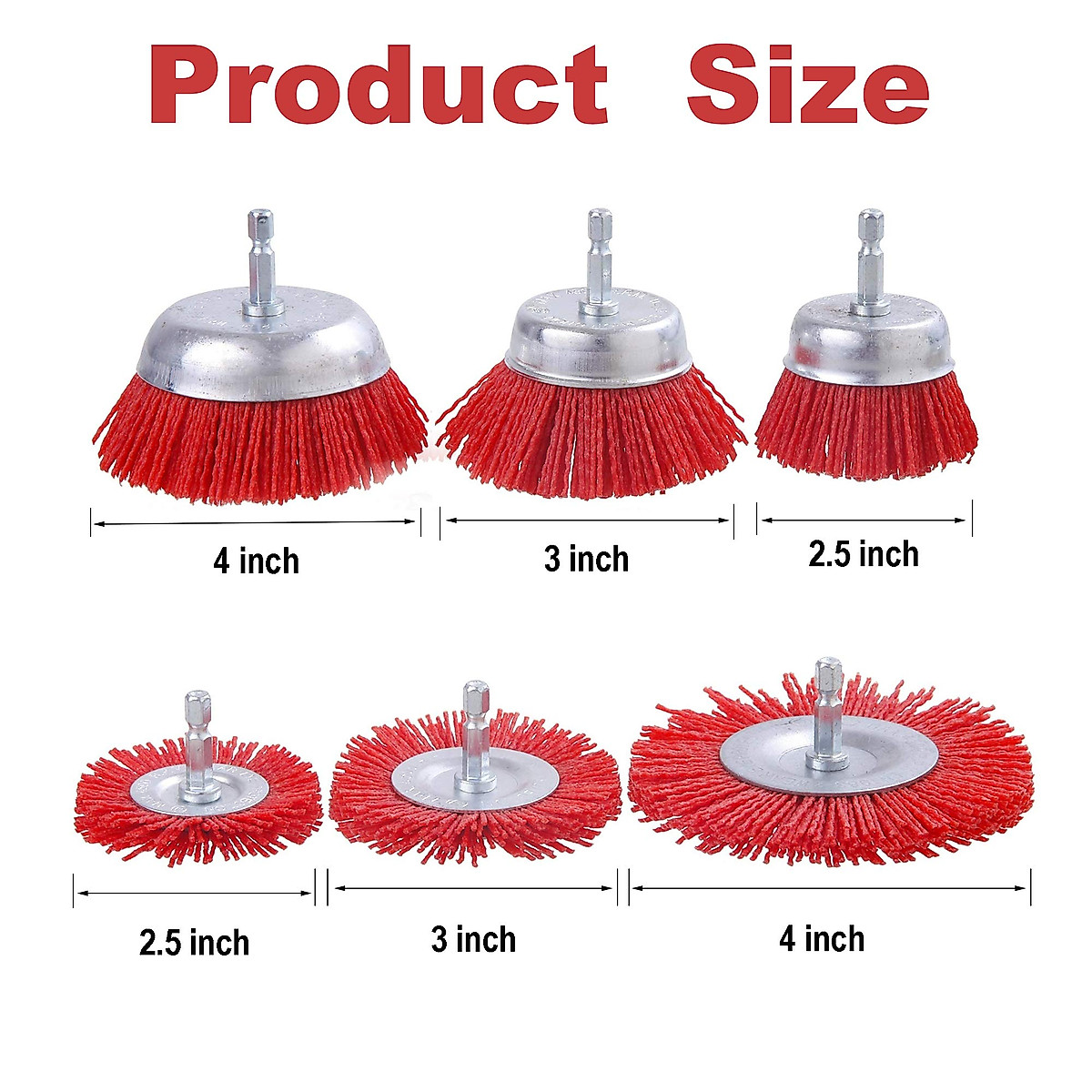Rocaris 10 Pack Nylon Filament Abrasive Wire Brush Wheel & Cup Brush Set with 1/4 Inch Hex Shank, for Removal of Rust/Corrosion/Paint
