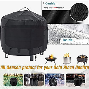 Fire Pit Cover for Stove Bonfire,22" D x 14" H Round Fire Bowl Cover Heavy Duty Waterproof, Outdoor Patio Firepit Table Cover, 420D Suitable for Camping Fire Pit Accessories, Draw Rope Windproof
