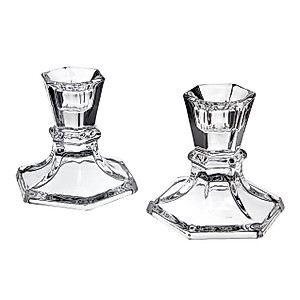 Godinger Silver Art Set of 2 Hexagon Crystal Candle Stick Holders