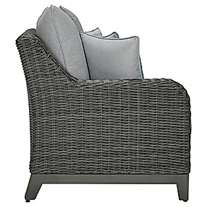 Signature Design by Ashley Outdoor Elite Park Patio Wicker Sofa with Cushion, Gray