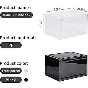 OMOPIN XL shoe boxes clear plastic stackable,Drop Side Shoe Storage Box,Pack of 8,Sneaker Display Case Container,Fit up to US Size 13