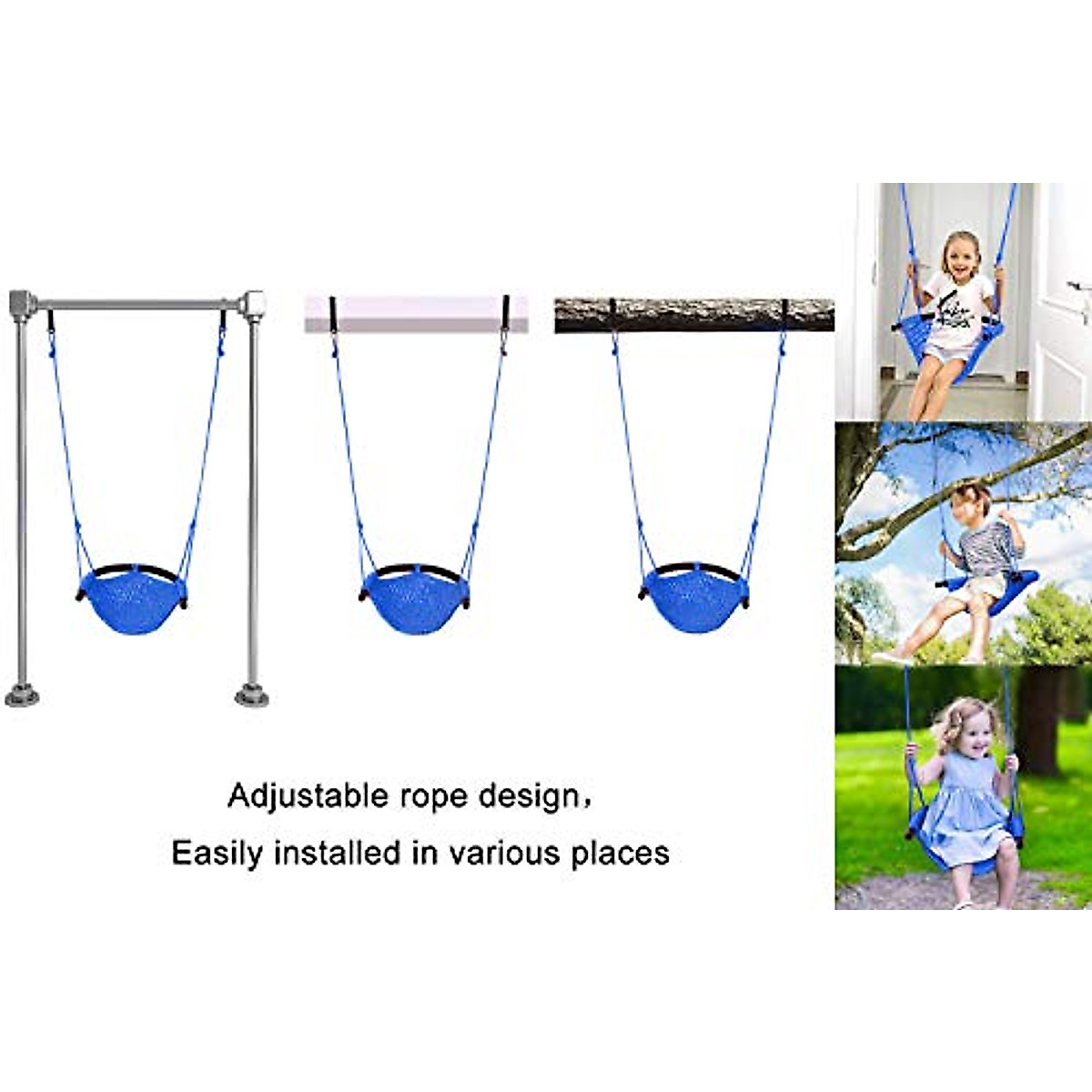Swing Seat for Kids Heavy Duty Rope Play Secure Children Swing Set,Perfect for Indoor,Outdoor,Playground,Home,Tree,with Snap Hooks and Swing Straps,440 lbs Capacity,Blue