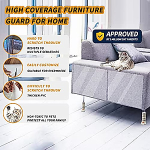Anti Scratch Furniture Protectors from Cats - 10 Pack Cat Scratch Deterrent Tape Self Adhesive, Clear Plastic Cat Couch Protector for Sofa, Door (6 pcs 17" L 12" W + 4 pcs 17" L 6" W + 50 Pins)…